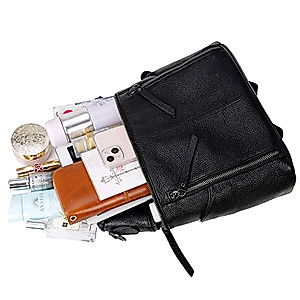 Iswee Genuine Leather Vintage Casual Daypack Backpacks Travel Essentials Anti-theft Work Fashion Backpack Purse for Women (Black)