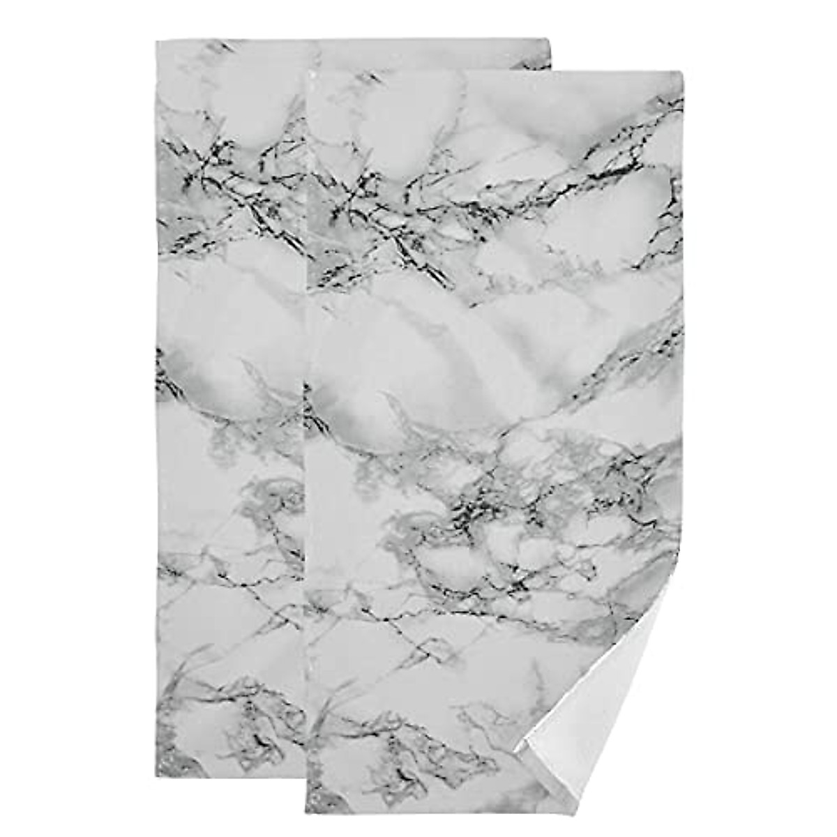 Marble Bath Hand Towel 2 Pcs Absorbent White Marble Prints with Black Hand Towels Granite Marbling Face Towel Soft Marble Stone Fingertip Towel for Bathroom Kitchen Hotel Spa Decor Gift 28.3x14.4in