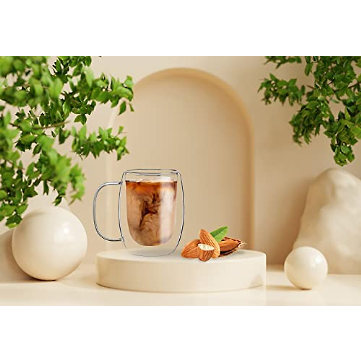 Double Wall Glass Coffee Mugs – 2-Pack 12oz Large Coffee Mugs with Handles – Glass Coffee Cups for Cappuccino, Latte, Tea, Hot Beverages – Lead-Free Borosilicate Double Insulated Coffee Mugs