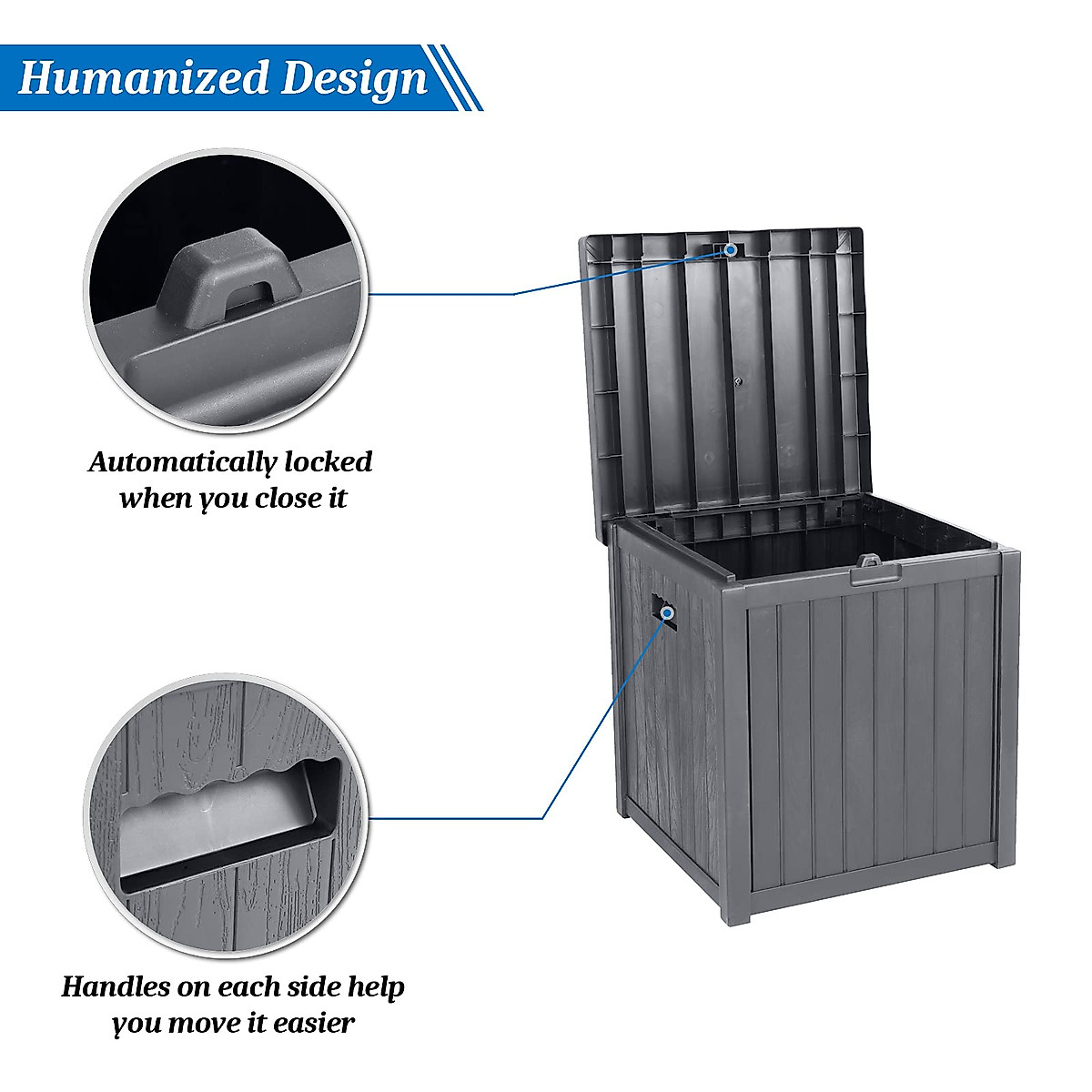 VINGLI 51 Gallon Outdoor Deck Box, Plastic Deck Box Design with Convenient Handles, Lockable Storage Box for Patio, Garden, Backyard and Balcony (Grey)