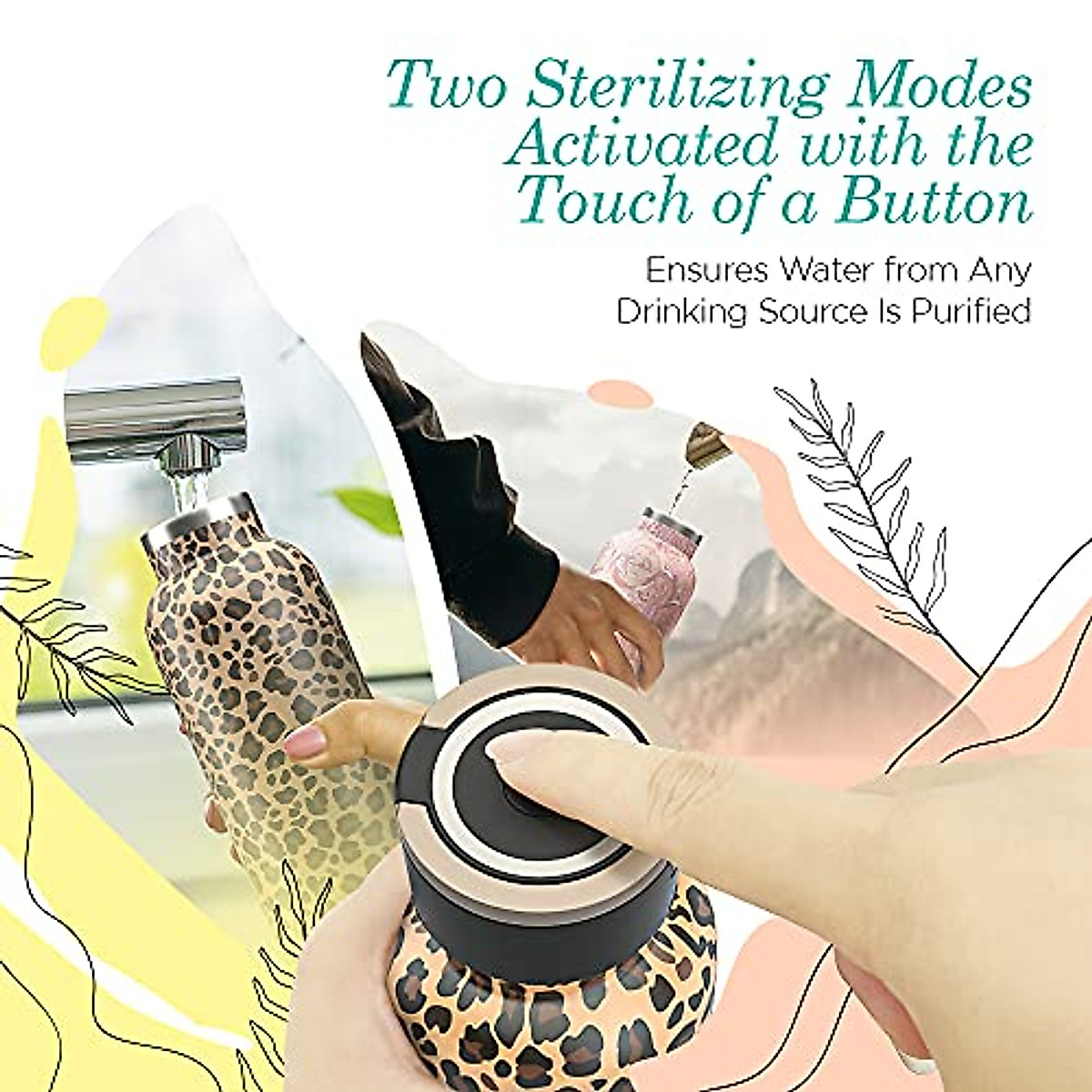 UVBRITE Beam Self-Cleaning UV Water Bottle - 24 Oz Insulated Stainless Steel Bottle - Rechargeable Sterilizing Bottle with Safety Lock Push Button Quick Purification for Safe Drinking Water Anywhere