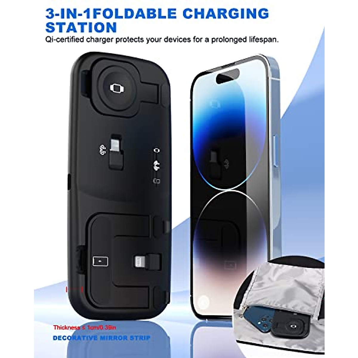 Foldable 3 in 1 Charging Station,18W Fast Charger Stand for Multiple Apple Devices Compatible with All iPhone, iWatch, Air Pods, Fast Charge Portable Travel Charger with QC3.0 Adapter