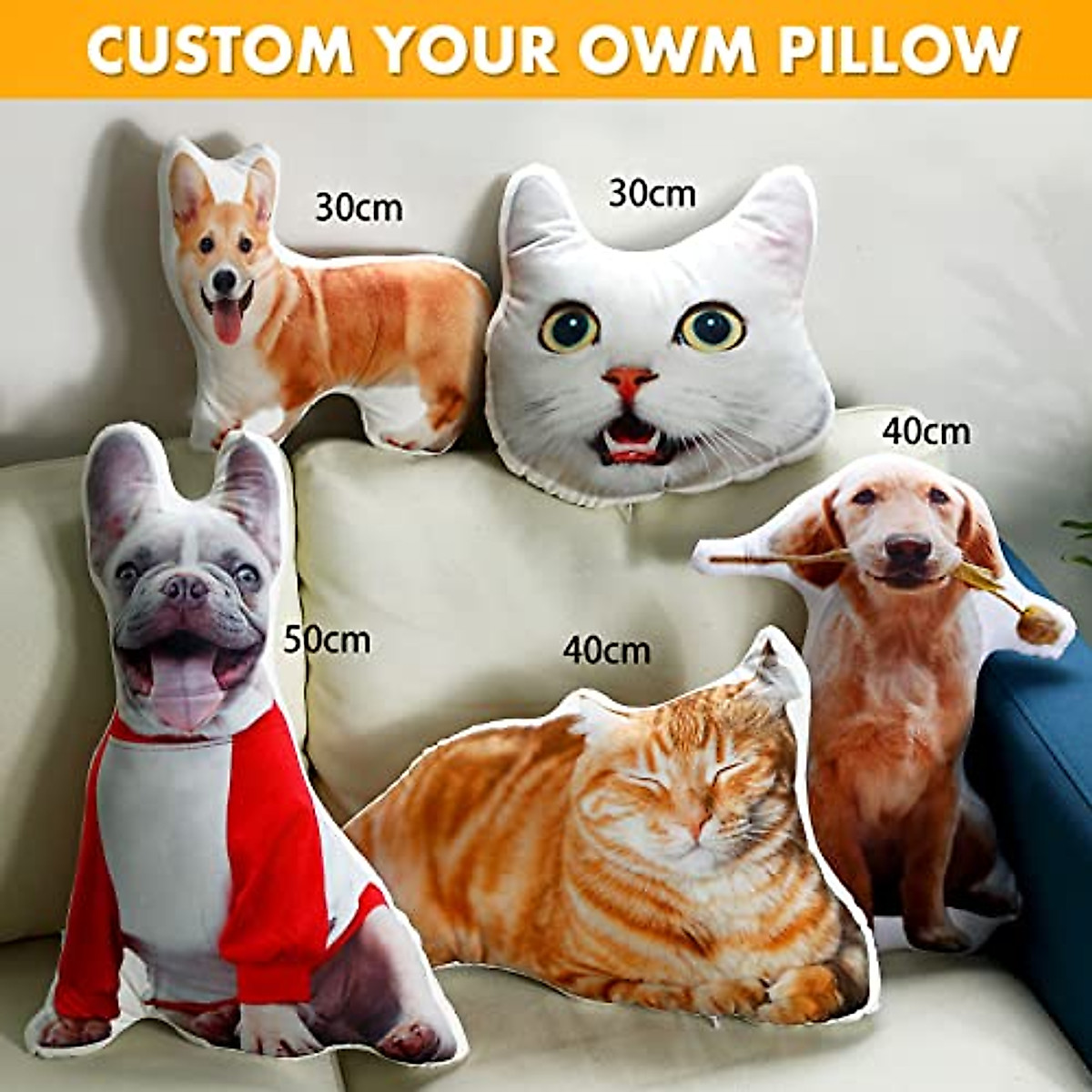 Custom4U Custom Pet Shaped Pillow with Pictures Personalized Funny Pillow Customized Photos Pet Pillow