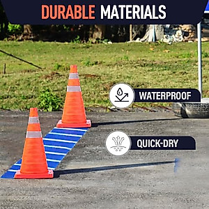 BATTIFE [4 Pack] 18'' inch Collapsible Traffic Safety Cones, Orange Cones, Multi Purpose Pop-up Cones with Reflective Collar, for Road Parking, Driving Practice