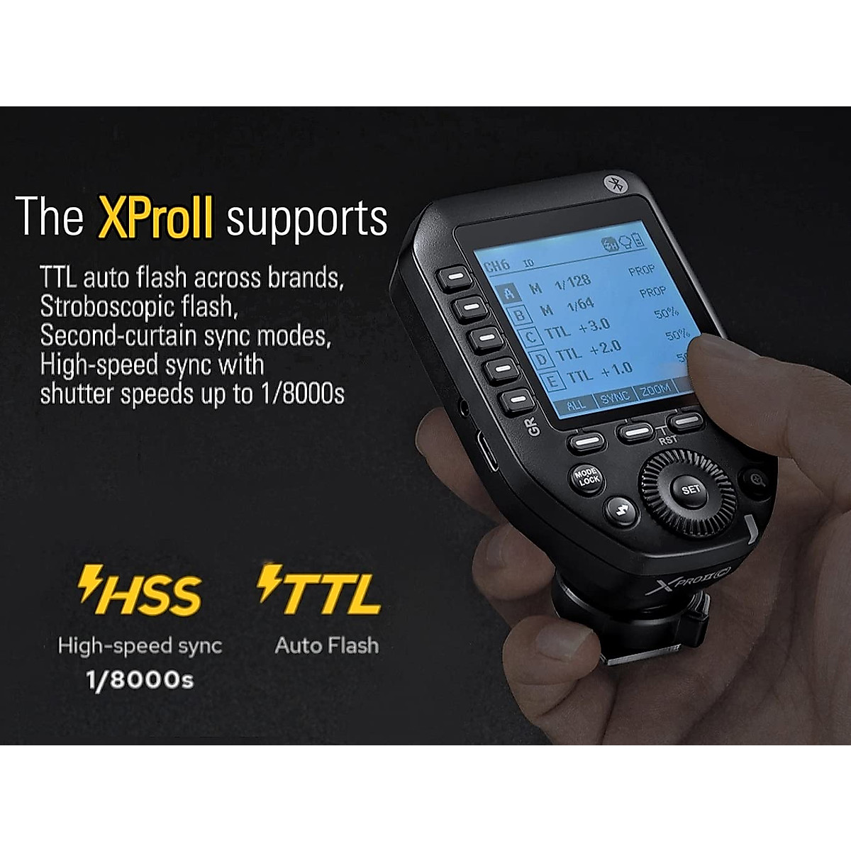 Godox XProII-S TTL Wireless Flash Trigger Compatible for Sony, 1/8000s HSS 2.4G Wireless Flash Transmitter, TTL-Convert-Manual, Extra Large LCD Screen, Bluetooth Connection, New Hotshoe Locking