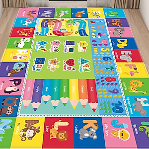 Kids Play Rug for Baby Play Mat for Floor, 78.7 x 59 Inches Kids Rugs for Playroom, Playtime Collection ABC, Numbers, Animals, Month, Season Educational Area Rug for Kids Room Classroom
