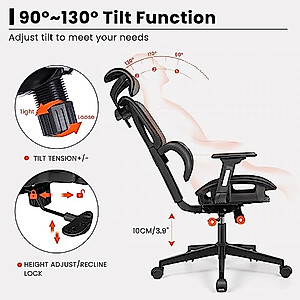 Razzor Ergonomic Mesh Office Chair High Back Desk Chair with Adjustable Lumbar Support and Headrest, 3D Flip-up Arm Computer Gaming Chair, Executive Swivel Task Chair