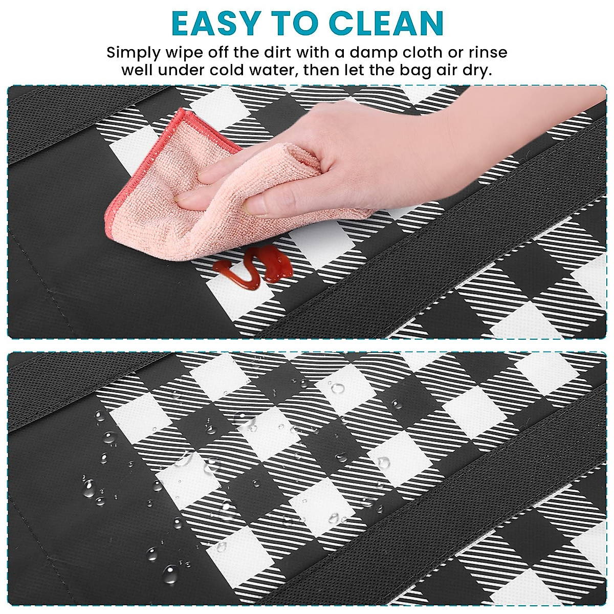 WOWBOX Reusable Grocery Bags,6-Pack, Foldable Reusable Shopping Tote Bags bulk with Reinforced Handles,Large Storage Bags with Water Resistant Coating for Groceries,Multipurpose,Black-White