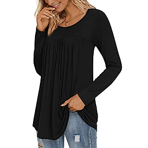 LONGYUAN Women's Long Sleeve Tunic Loose Fitting Tops 2025 Fall Casual Blouse Cute Tshirt Black X-Large