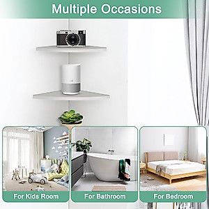 Yuehuam 3 Pack White Corner Floating Shelves Wall Mounted Corner Storage Display Shelving Floating Corner Shelf Rack for Bathroom, Bedroom, Living Room, Kitchen
