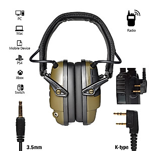 HYSHIKRA Sound Amplification Electronic Shooting Earmuff with PTT for Baofeng BF-888S UV5R Retevis RT22 RT27 RT15 RT19 Kenwood Two Way Radio
