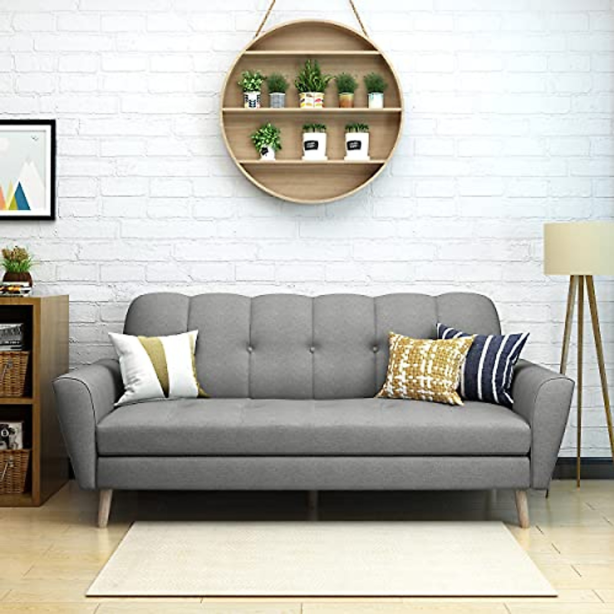 Christopher Knight Home Treston Mid-Century Fabric Sofa, Grey / Natural