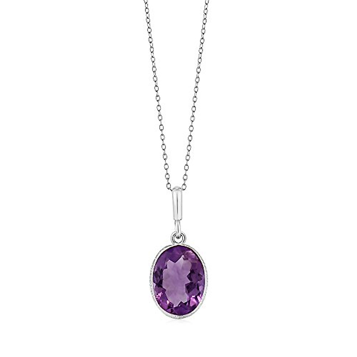 Gem Stone King 925 Sterling Silver Purple Amethyst Pendant and Earrings Jewelry Set For Women (15.00 Cttw, Gemstone Birthstone, Oval 10X14MM, with 18 Inch Silver Chain)