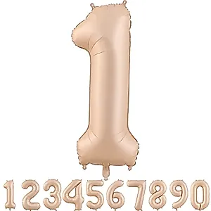 40 Inch Tan Light Brown Number 1 Balloons,Caramel Matte Beige Large Foil Helium Mylar Birthday Party Balloon 0-9 Champagne Color Nude Number (1) for Baby Shower Wedding Decorations