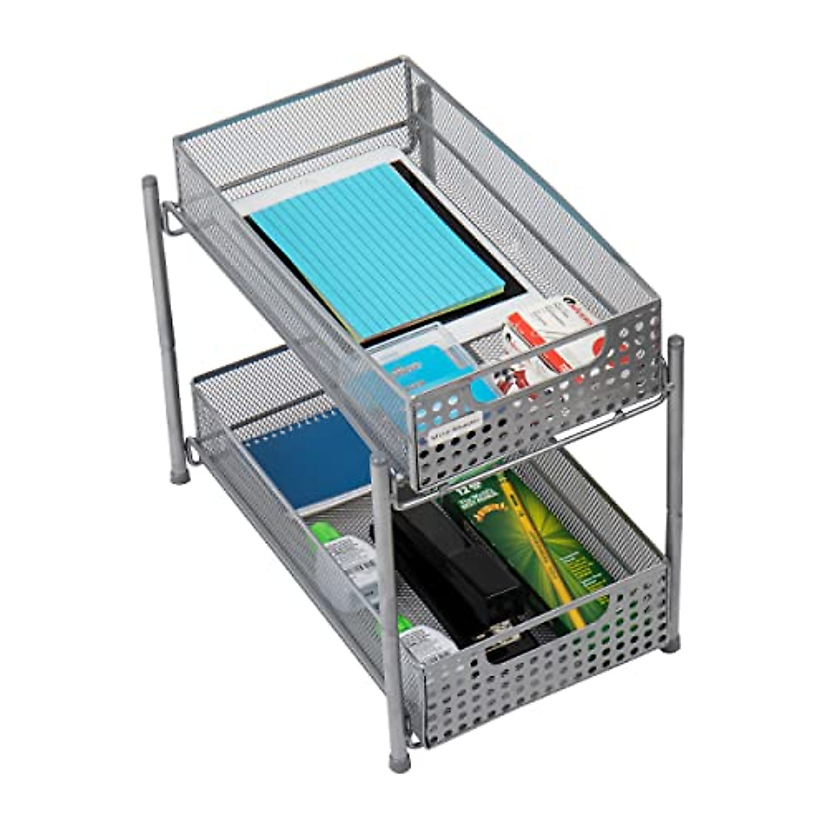 Mind Reader Cabinet, Mesh Storage Baskets Organizer, Home, Office, Kitchen, Bathroom, One Size, Silver 2 Tier Heavy Duty