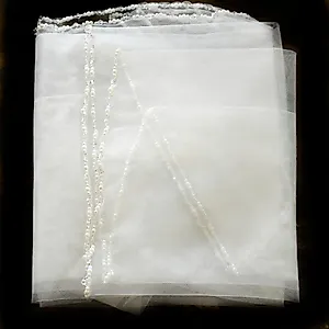 GAODESI Wedding Veil Pearls and Crystals Beaded Edge 1 Tier Fingertip Length Bridal Veil