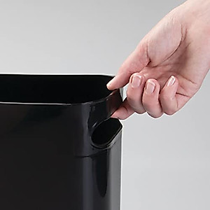 mDesign Plastic Small Trash Can, 1.5 Gallon/5.7-Liter Wastebasket, Narrow Garbage Bin with Handles for Bathroom, Laundry, Home Office - Holds Waste, Recycling, 10" High, Aura Collection, 6 Pack, Black