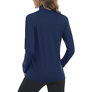 MAGCOMSEN Women's Lightweight Athletic Jacket Zipper Running Shirts Quick Dry Long Sleeve Sun Protection Shirts Navy 2XL