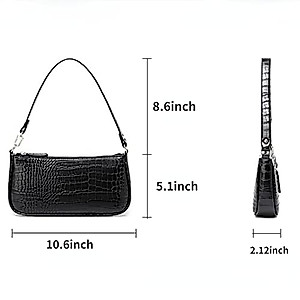 Retro Classic Crocodile Pattern Clutch Shoulder Tote HandBag with Zipper Closure Small Purse for Women (Black)