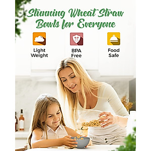 GREENDISH Wheat Straw Bowls Set, 4 Large Unbreakable Cereal Bowls, Microwave Safe Bowls for Kitchen - Dishwasher Safe Reusable Big Bowls for Eating Soup, Oatmeal - Microwavable Deep Bowls for Families