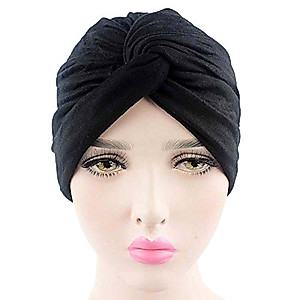 Chemo Sleep Turban Headwear Scarf Beanie Cap Hat for Cancer Patient Hair Loss (Black)