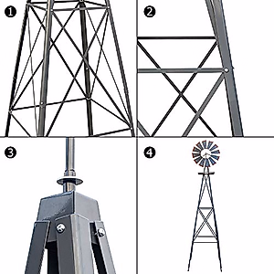 Outvita 8FT Ornamental Windmill, Heavy Duty Durable Metal Weather Vane Garden Decoration Weather Resistant for Garden, Yard, Farm, Seaside (8ft-Gray)