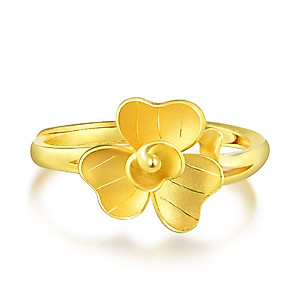 CHOW SANG SANG Chinese Wedding Collection 999.9 24K Gold Price-by-Weight 4g Gold Floral Ring (Adjustable) for Women 90353R