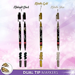 Looney Zoo Temporary Tattoo Markers for Skin, 4 Body Markers + 10 Small Tattoo Stencils for Kids and Adults, Dual-End Tattoo Pens Make Bold and Fine Lines with Cosmetic-Grade Temporary Tattoo Ink