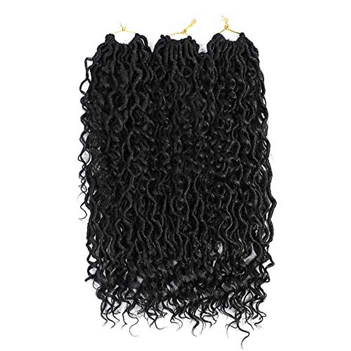 6 Packs Goddes]s River Faux [Loc]s Wavy [Crochet] With Curly [Hair] In Middle And Ends [Boho Synthetic [Hair] Extension（18inch,1B）
