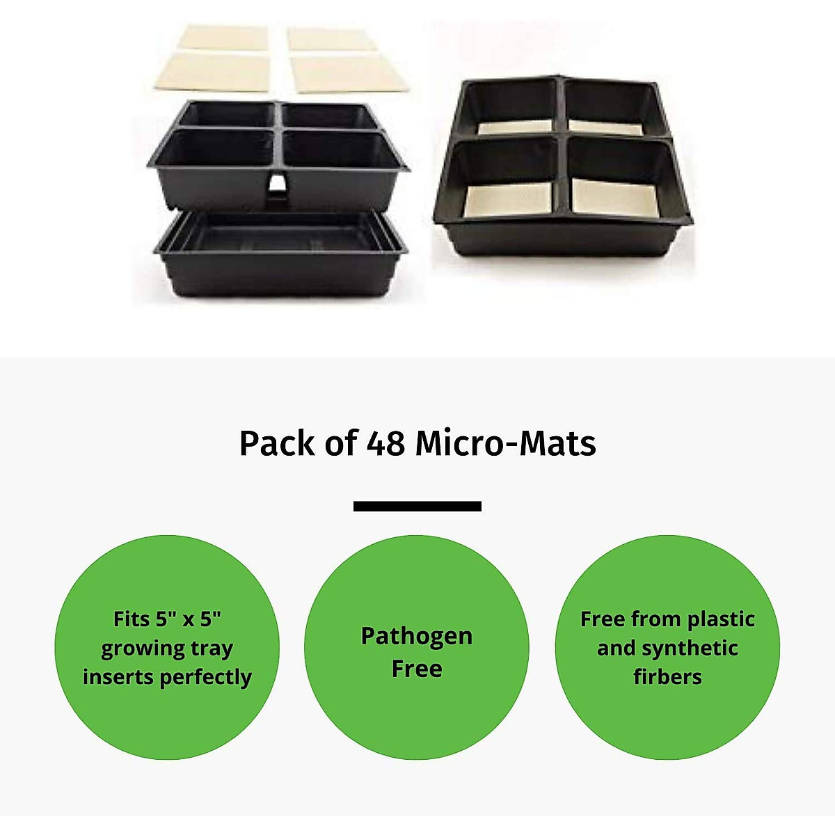 Micro-Mat Minis Hydroponic Grow Pads - for Organic Production - Plant & Seed Germination: Wheatgrass, Microgreens, More - Measures 4" x 4" to fit 5" x 5" Greenhouse Plant Trays (48)