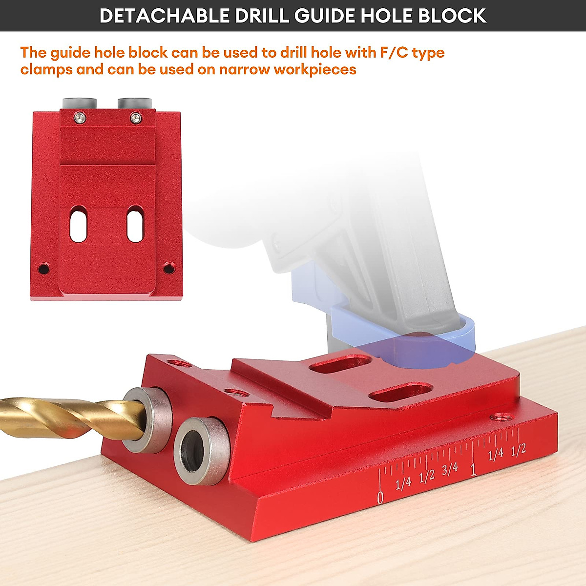 Newruiheng Pocket Hole Jig Tool Kit for Carpentry, Pocket Hole Drill Guide Jig Set for 15° Angled Holes, Portable Wood Pocket Hole Screw Clamp System for Woodworking (Red)