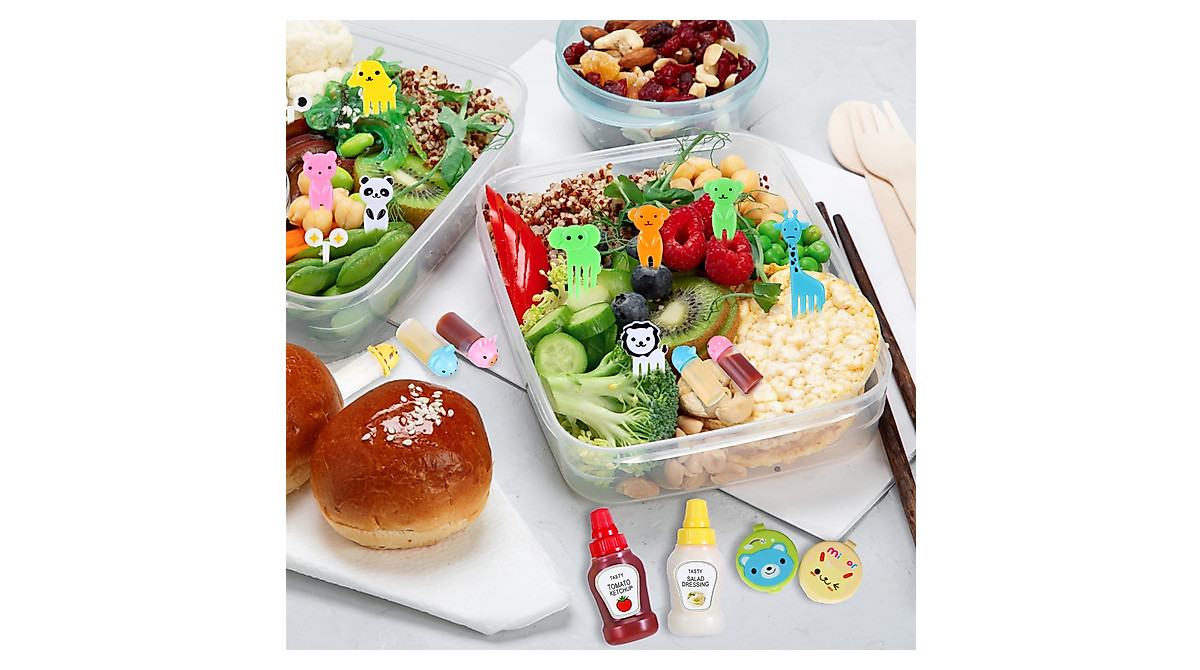 Kids Bento Box Accessories with Food Picks & Mini Bottles | Safe & Cute