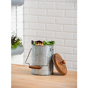 Gardener's Supply Company Galvanized Compost Pail | Sturdy Metal Vintage Style Crock with Lid for Organic Composting Kitchen Countertop Waste Bin | Holds 1.5 Gallon of Food Scraps