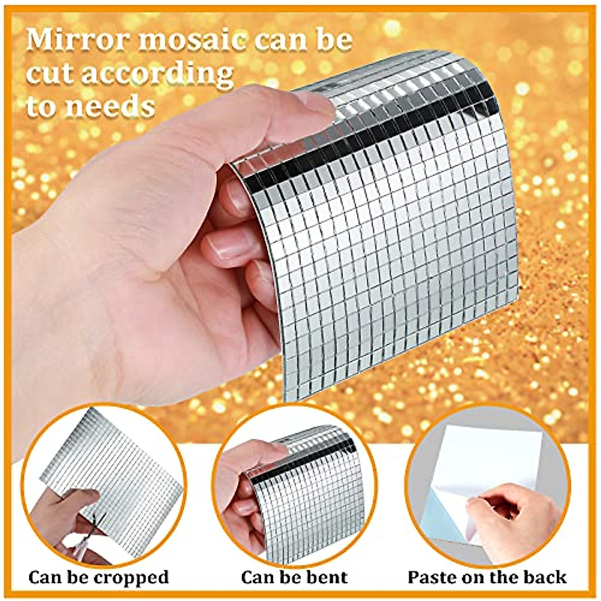 3600 Pieces Mirrors Mosaic Tiles Disco Ball Mirror Tiles Self-Adhesive Real Square Glass Mirror DIY Tiles for Craft DIY Glass Tiles Decorations Making (Silver,0.2 Inch)