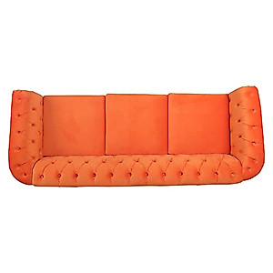 AVZEAR 3 seat Sofa, Velvet Sofa Living Room Sofa Large Sofa Modern Chesterfield Fabric Modern 3 Seater Couch Furniture Classic Tufted Chesterfield Settee Sofa, Orange