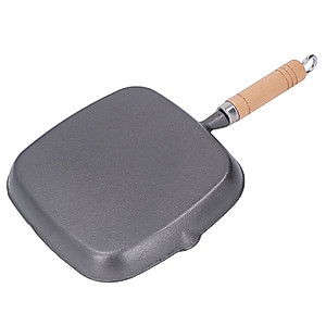 REUIQU Grill Pan, Square Cast Iron Grill Pan Steak Pan with Nonstick Surface, Sear Ridges and Wooden Handle, Multipurpose Prevents Stick Quadrate Steak Pan for Bacon Steak Onion
