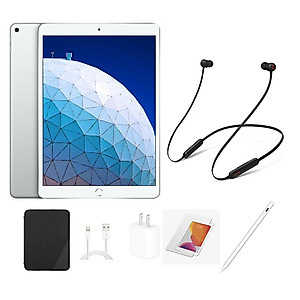 Apple iPad Air 3rd Gen 64GB | Silver | Wi-Fi Only | Bundle: Case, Tempered Glass, Rapid Charger, Pen, Bluetooth Headset (Renewed)