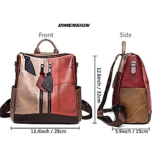 Segater Multicoloured Backpack Fashion Genuine Leather 2 Ways Convertible Shoulder Bag Vintage Patchwork Handbag Travel Satchel Rucksack