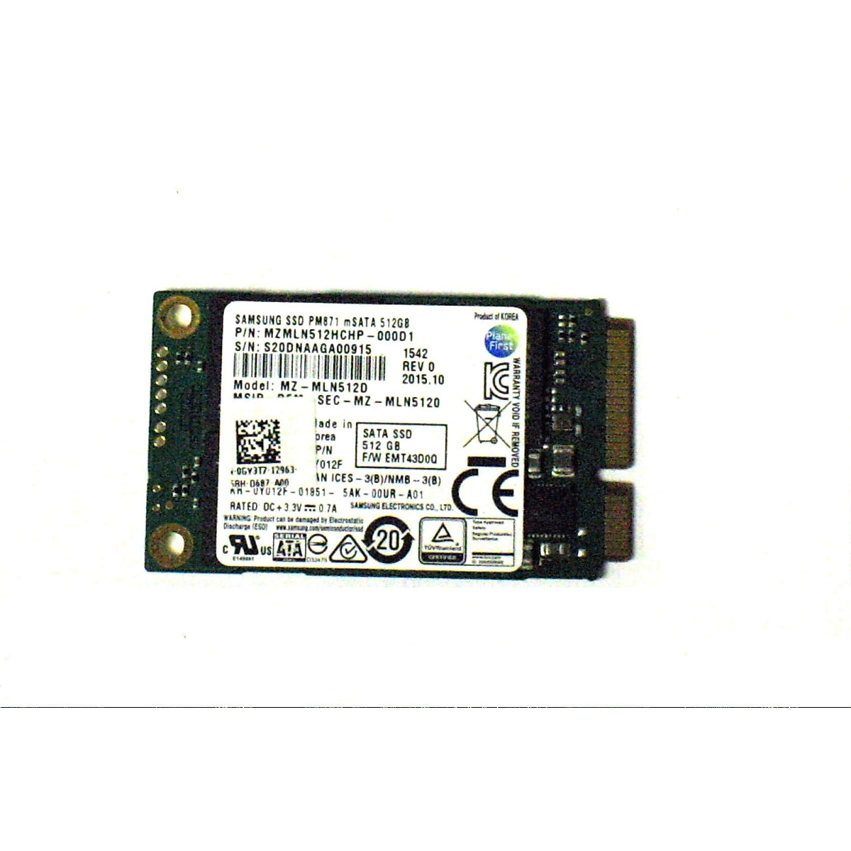 GY3T7 Y012F 512GB PM871 MZ-MLN512D P/N: MZMLN512HCHP-000D1 mSATA SSD