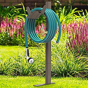 Aqua Joe SJ-SHSBB Garden Hose Solid Brass Faucet w/Quick Install Anchor Base, Free-Standing, Tan