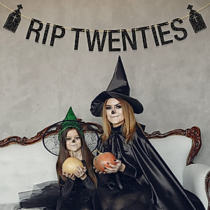 RIP Twenties Banner Black Glitter, 30th Birthday Banner, RIP to My 20's Decorations, Funeral Themed 20th 30th Birthday Party Decorations