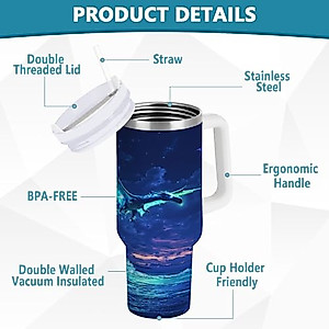 Slewiaeky Tumbler with Handle 40 oz Beast Dinosaur Vintage T Rex Travel Mug with Lid and Straw Stainless Steel Vacuum Insulated Water Bottle Cup for Iced Tea Coffee Cold Beverages Cup Holder Friendly