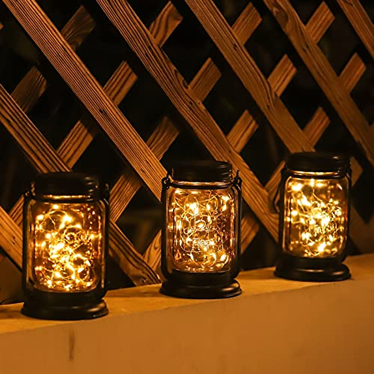 Solar Lanterns Outdoor Waterproof Hanging Mason Jar Solar Lights with 30 Led Lights,Retro Garden Solar Table Lights for Patio Yard Lawn and Christmas DIY Decorations (Solar Lantern 4 Pack)