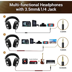 OneOdio Wired Over Ear Headphones Studio Monitor & Mixing DJ Stereo Headsets with 50mm Neodymium Drivers and 1/4 to 3.5mm Jack for AMP Computer Recording Podcast Keyboard Guitar Laptop - Black