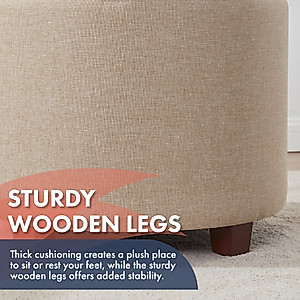 Ornavo Home Decor Round Ottoman with Storage, Round Vanity Chair Stool Ottoman Pouf with Storage for Living Room and Bedroom, Linen Beige