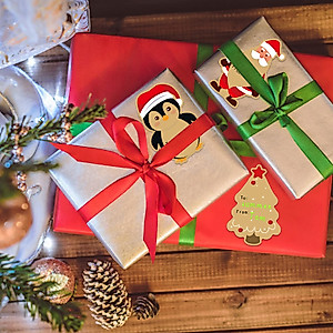 YUUIKLLE 300PCS Christmas Stickers 2x3 Inch Christmas Santa Claus Snowman Stickers 6 Designs of Self Adhesive Labels Kraft Paper Stickers,for Wrapping Birthday Envelopes Wedding Holiday Decor