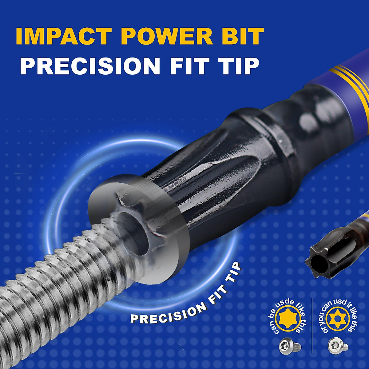 Geinxurn 5 Pieces T20 Hollow 2 In. Impact Tough Magnetic Insert Bit Set, #20 Security Torx Head Power Bits, S2 Alloy Steel Star T20 Screwdriver Bits Set