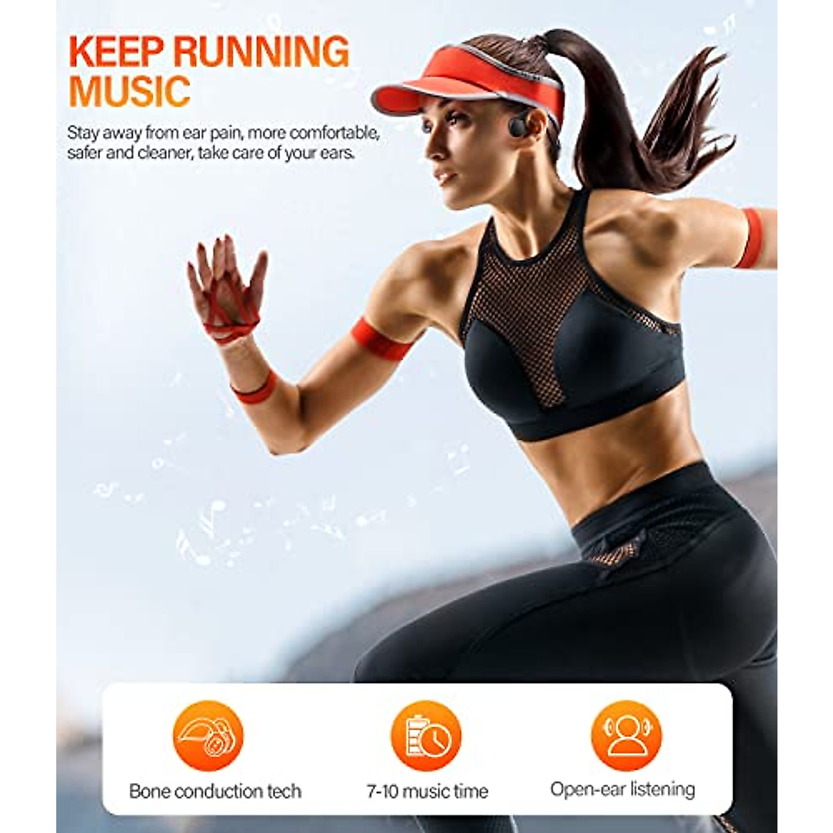 PTYOO Bone Conduction Headphones, Open-Ear Bluetooth 5.3 Headphones with Microphone, Sweat Resistant Sports Earbuds Wireless Earphone for Running Workout Cycling