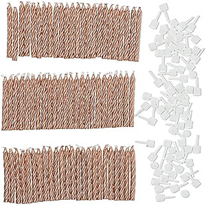 Metallic Rose Gold Striped Birthday Cake Candles in Holders (2 in., 72 Pack)