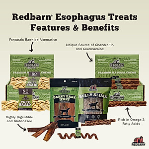 Redbarn All-Natural Bully Slims Beef Esophagus Chew Treats - Premium Grain-Free High Protein Low Fat Rawhide Alternative with No Artifical Ingredients - 4.7 oz Bag
